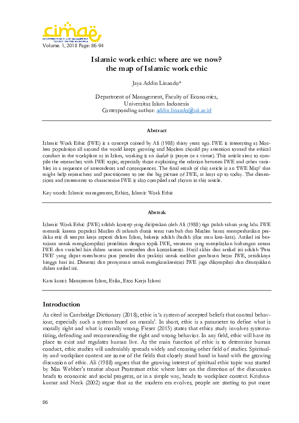 (PDF) Islamic work ethic: where are we now? The map of Islamic work ...