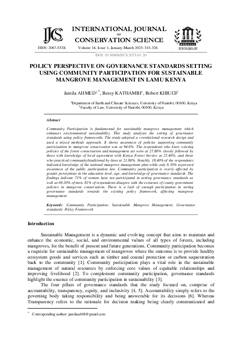 (PDF) Policy Perspective on Governance Standards Setting Using Community Participation for ...