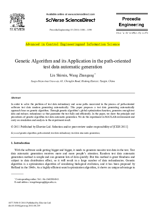 Pdf Genetic Algorithm And Its Application In The Path Oriented Test Data Automatic Generation