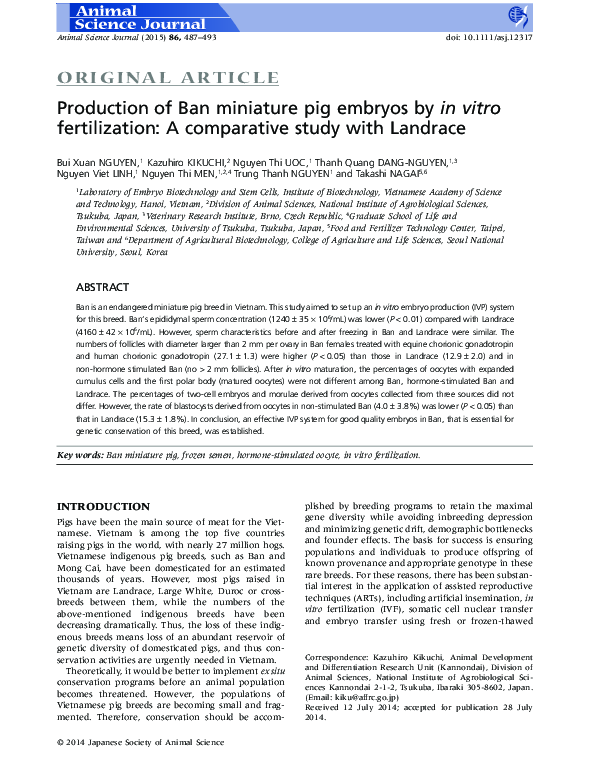 (PDF) Production of Ban miniature pig embryos byin vitrofertilization ...