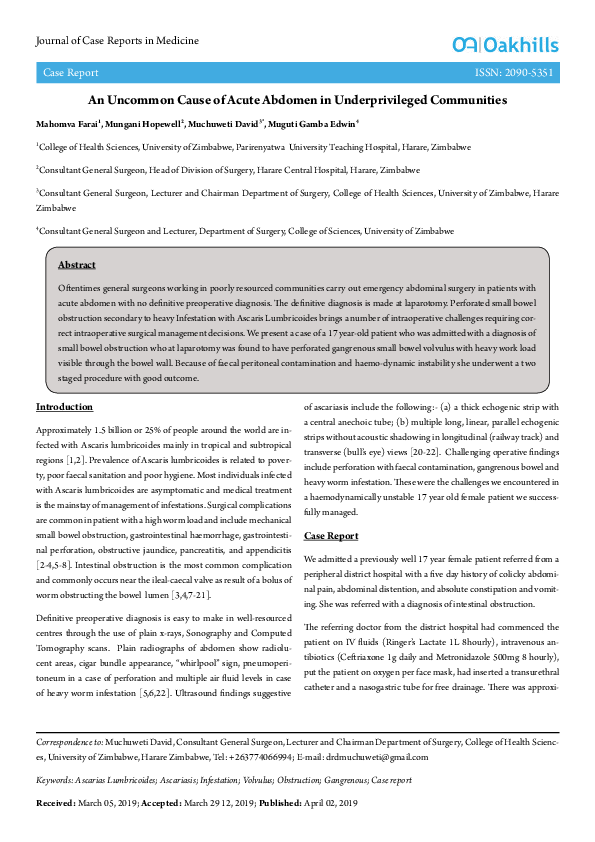 (PDF) An Uncommon An Uncommon Cause of Acute Abdomen in Underprivileged ...