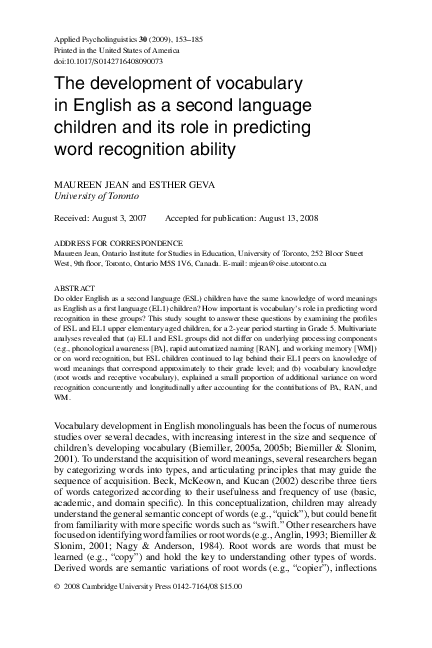 (PDF) The development of vocabulary in English as a second language ...