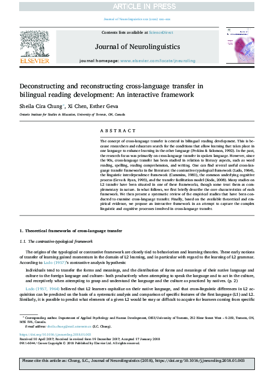 Deconstructing and reconstructing cross-language transfer in bilingual reading development: An ...