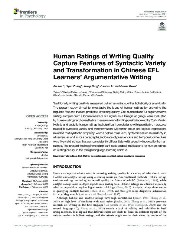(PDF) Human Ratings of Writing Quality Capture Features of Syntactic ...