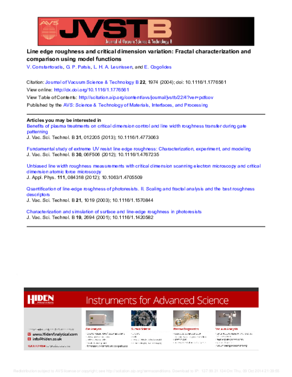 Pdf Line Edge Roughness And Critical Dimension Variation Fractal