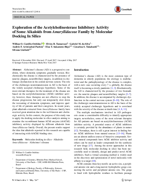 (PDF) Exploration of the Acetylcholinesterase Inhibitory Activity of Some Alkaloids from ...