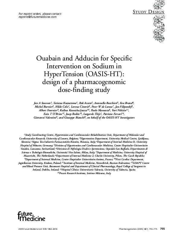 (PDF) OASIS-HT: design of a pharmacogenomic dose-finding study