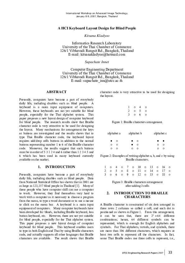 (PDF) A HCI Keyboard Layout Design for Blind People