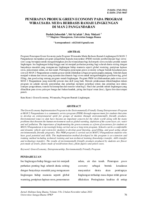 (PDF) Penerapan Produk Green Economy Pada Program Wirausaha Muda ...