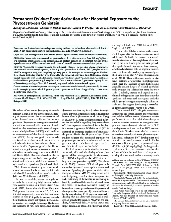 (PDF) Neonatal Genistein Exposure Causes Oviduct Permanent Changes