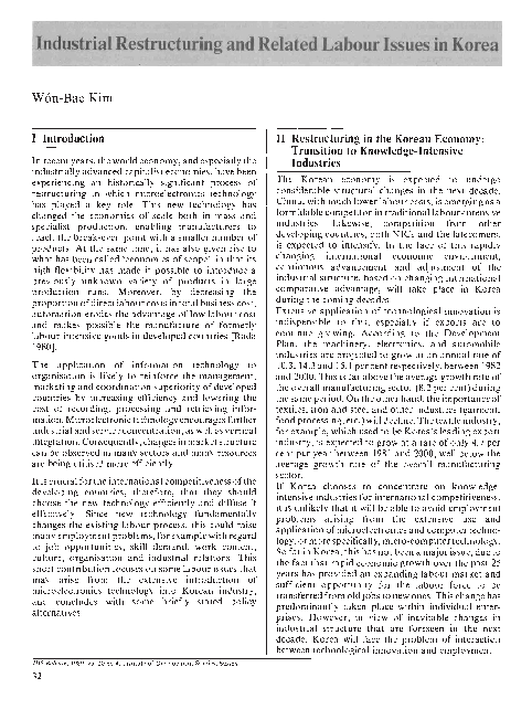 (PDF) Industrial Restructuring and Related Labour Issues in Korea