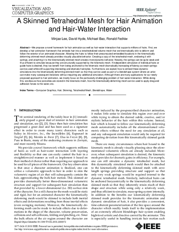 (PDF) A Skinned Tetrahedral Mesh for Hair Animation and Hair-Water Interaction