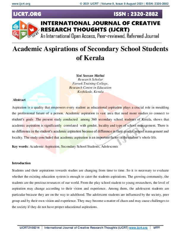 (PDF) Academic Aspirations of Secondary School Students of Kerala ...