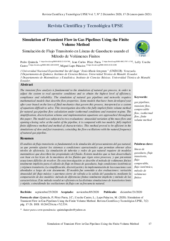 Pdf Simulation Of Transient Flow In Gas Pipelines Using The Finite