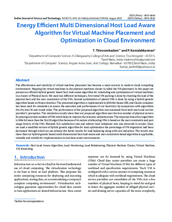 (PDF) Energy Efficient Multi Dimensional Host Load Aware Algorithm for Virtual Machine Placement ...