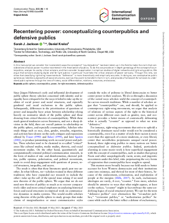(PDF) Recentering power: conceptualizing counterpublics and defensive ...