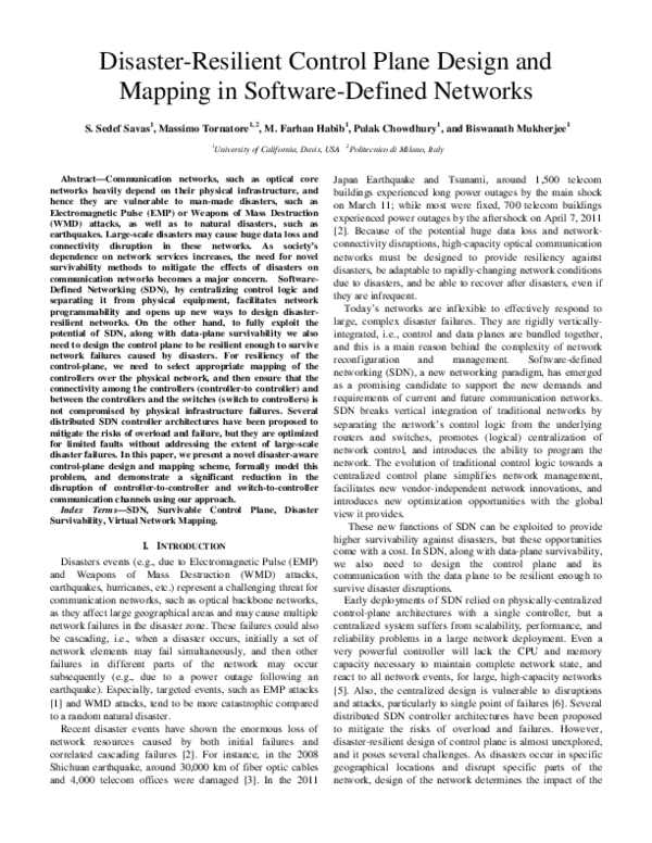 (PDF) Disaster-resilient control plane design and mapping in software-defined networks