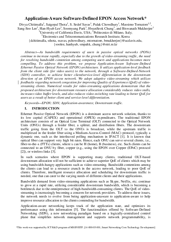 (PDF) Application-aware software-defined EPON access network