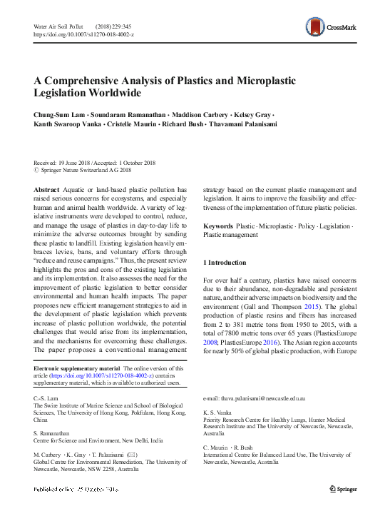 (PDF) A Comprehensive Analysis of Plastics and Microplastic Legislation ...
