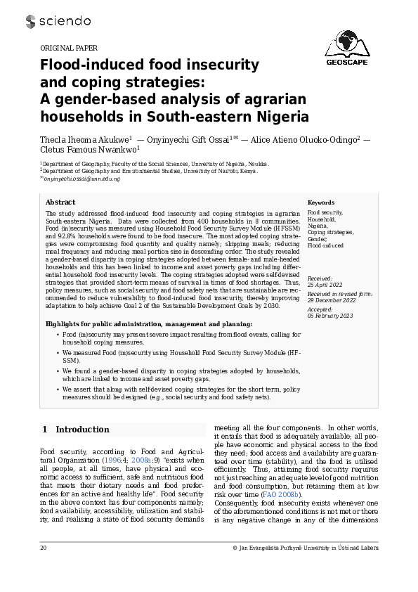 (PDF) Flood-induced food insecurity and coping strategies: A gender ...