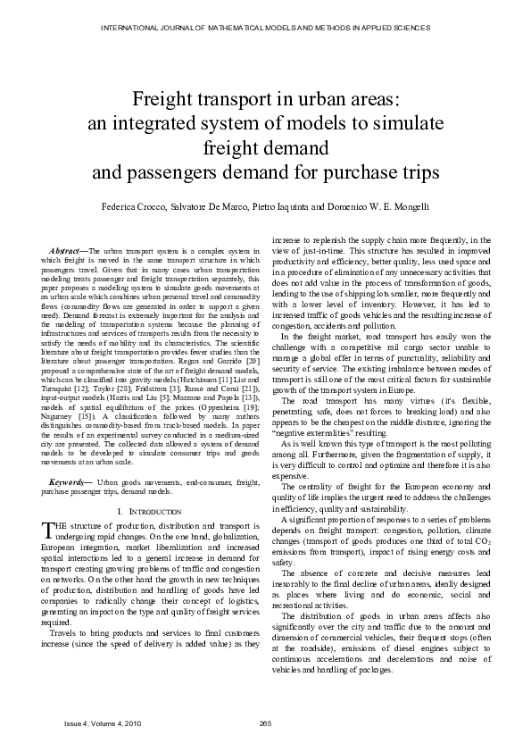 (PDF) Freight transport in urban areas: a n integrated system of models to simulate freight ...