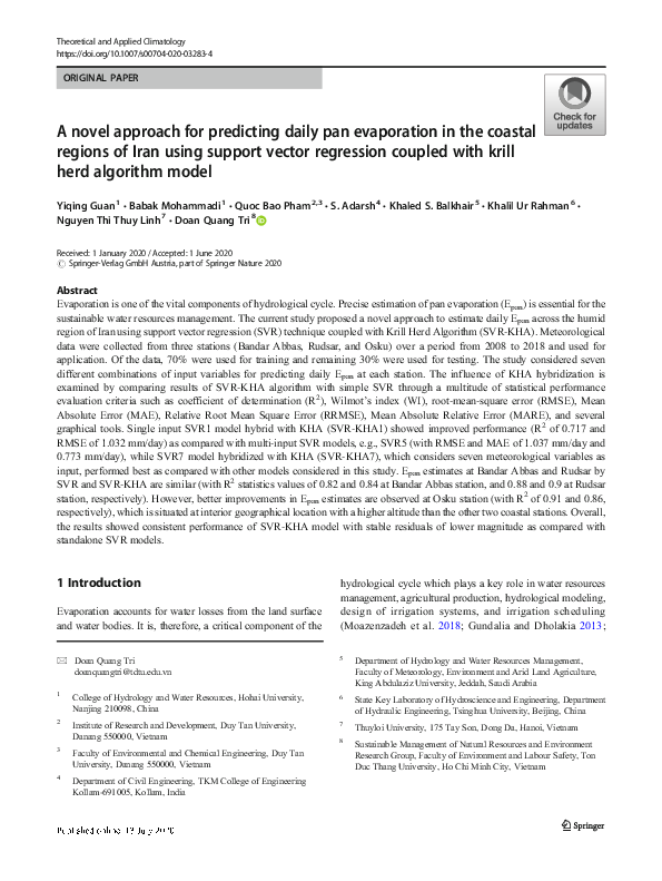 (PDF) A novel approach for predicting daily pan evaporation in the ...