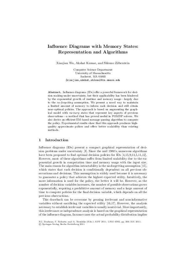 (PDF) Influence Diagrams with Memory States: Representation and Algorithms