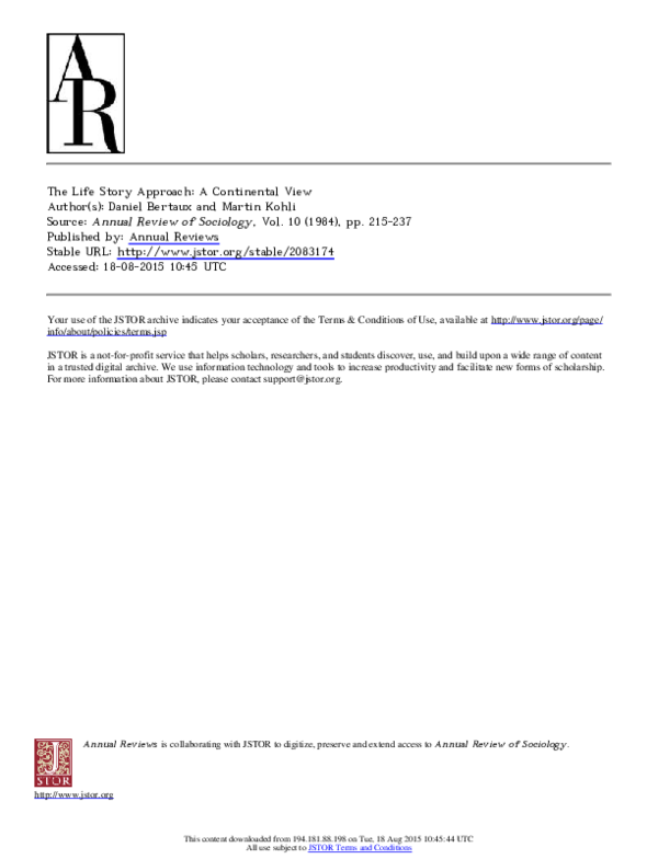 (PDF) The Life Story Approach: A Continental View