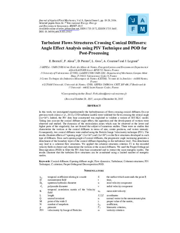 Pdf Turbulent Flows Structures Crossing Conical Diffusers Angle
