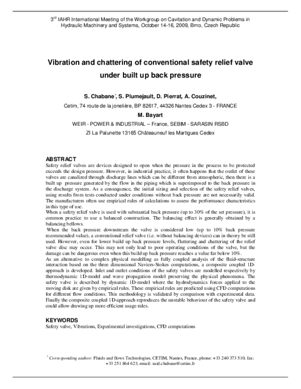 (PDF) Vibration and chattering of conventional safety relief valve ...