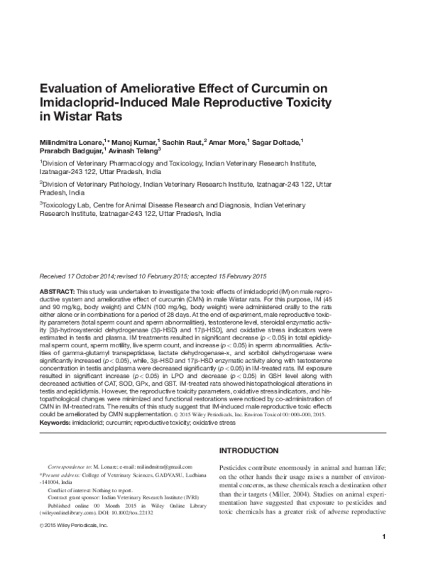(PDF) Evaluation of ameliorative effect of curcumin on imidacloprid ...