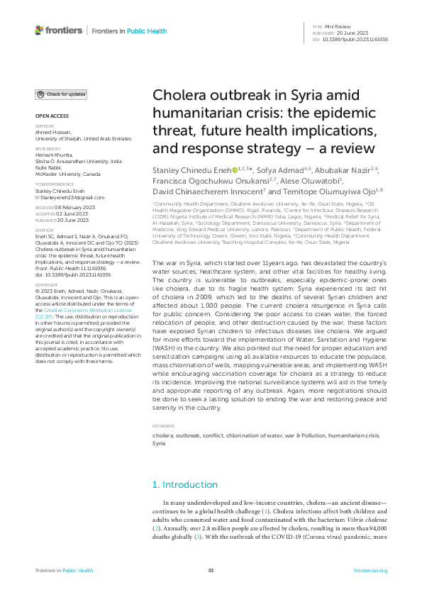 (PDF) Cholera outbreak in Syria amid humanitarian crisis: the epidemic ...