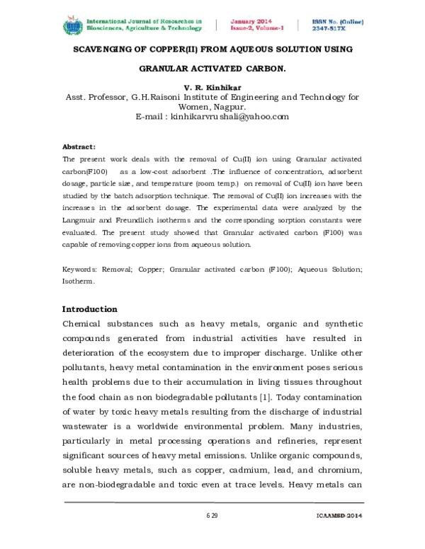 (PDF) Scavenging of Copper(II) from Aqueous Solution Using Granular ...
