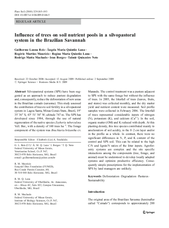 (PDF) Influence of trees on soil nutrient pools in a silvopastoral ...