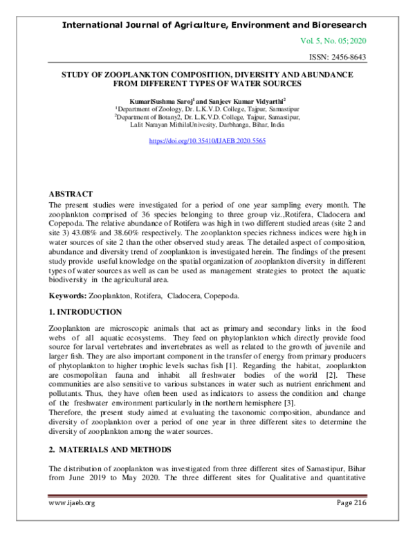 (PDF) STUDY OF ZOOPLANKTON COMPOSITION, DIVERSITY AND ABUNDANCE FROM ...