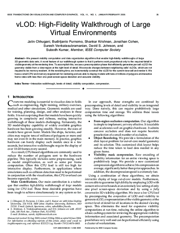 (PDF) vLOD: High-Fidelity Walkthrough of Large Virtual Environments