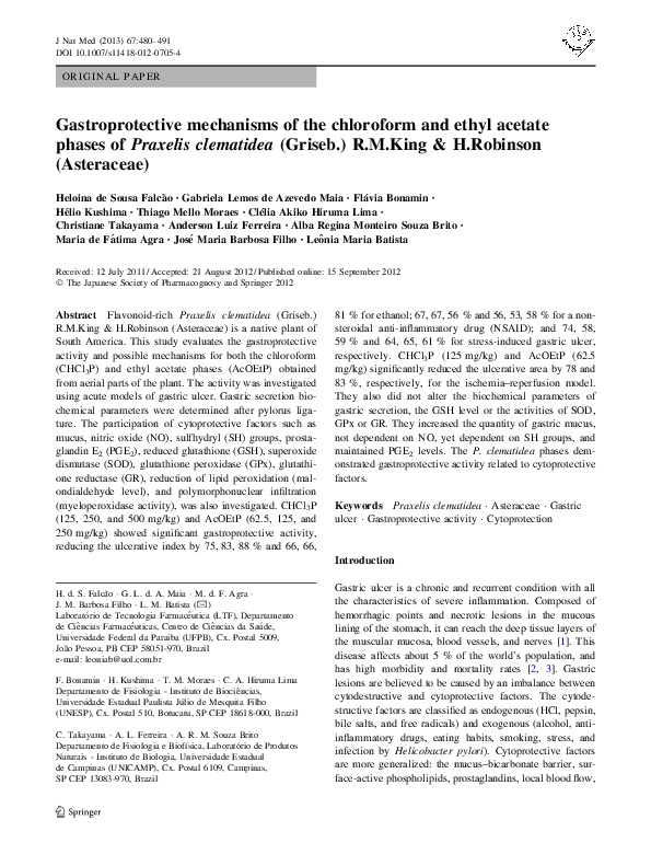 (PDF) Gastroprotective mechanisms of the chloroform and ethyl acetate ...