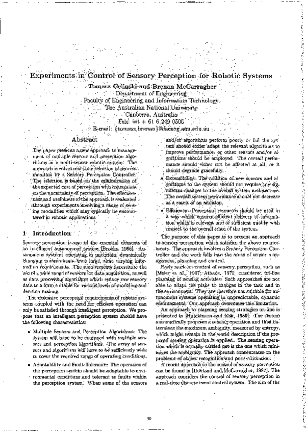 (PDF) Experiments in Control of Sensory Perception for Robotic Systems