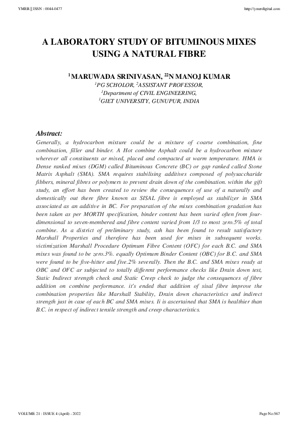 (PDF) A LABORATORY STUDY OF BITUMINOUS MIXES USING A NATURAL FIBRE