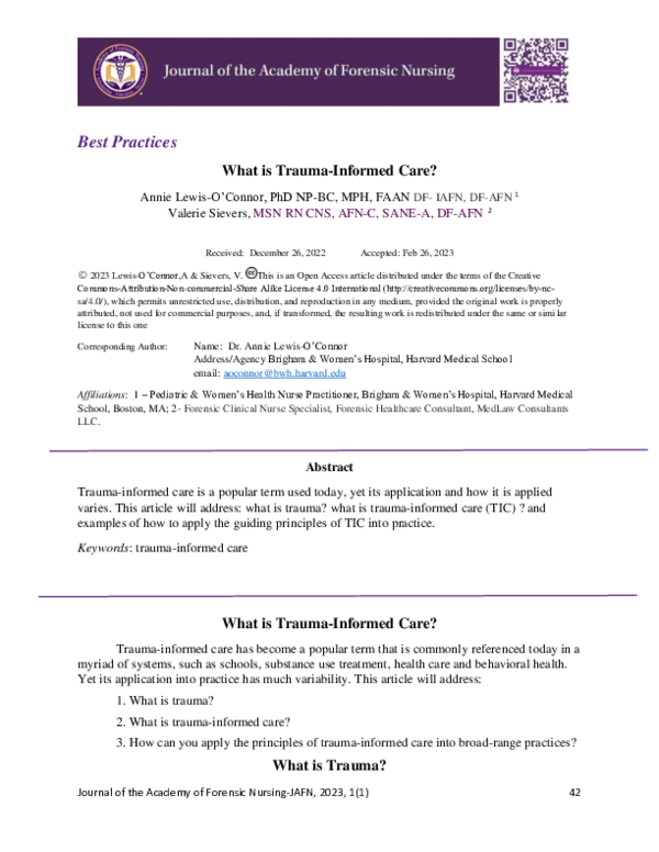 (PDF) What is Trauma-Informed Care?