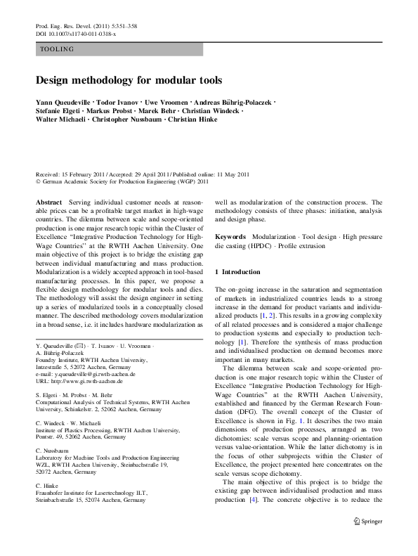 (PDF) Design methodology for modular tools