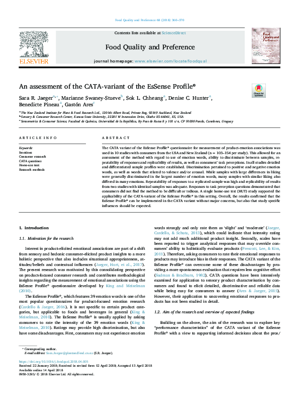 (PDF) An assessment of the CATA-variant of the EsSense Profile®