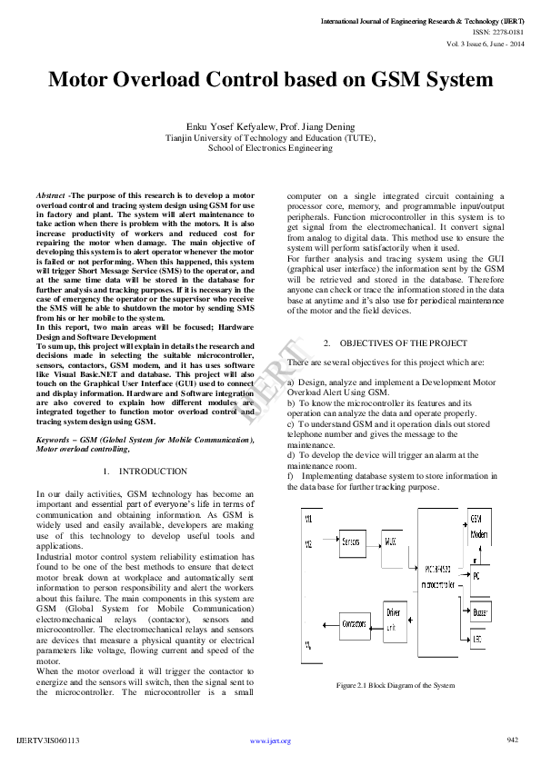 (PDF) Motor Overload Control based on GSM System