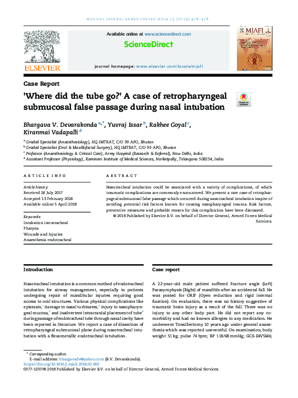 (PDF) ‘Where did the tube go?’ A case of retropharyngeal submucosal ...