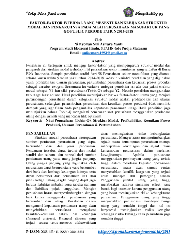 (PDF) Faktor-Faktor Internal Yang Menentukan Kebijakan Struktur Modal ...