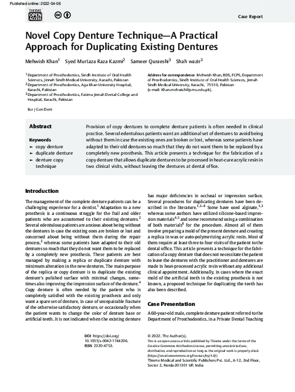 (PDF) Novel Copy Denture Technique—A Practical Approach for Duplicating ...