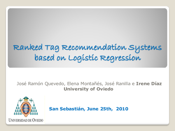 (PDF) Ranked Tag Recommendation Systems Based on Logistic Regression