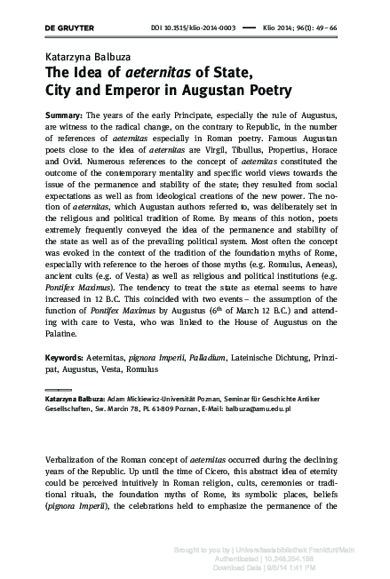 (PDF) The Idea of aeternitas of State, City and Emperor in Augustan Poetry