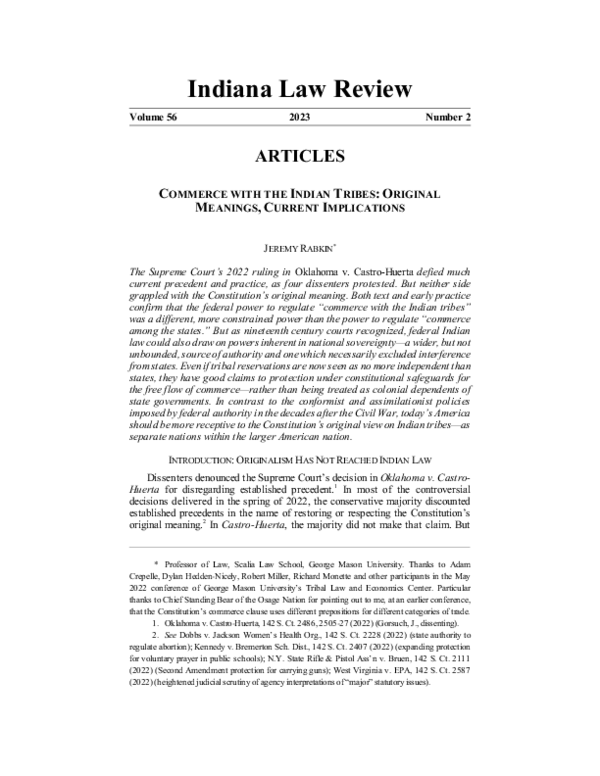 (PDF) Commerce with Indian Tribes: Original Meanings, Current Implications