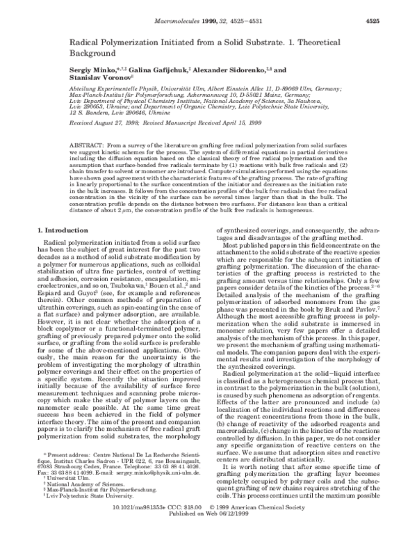 (PDF) Radical Polymerization Initiated from a Solid Substrate. 1. Theoretical Background